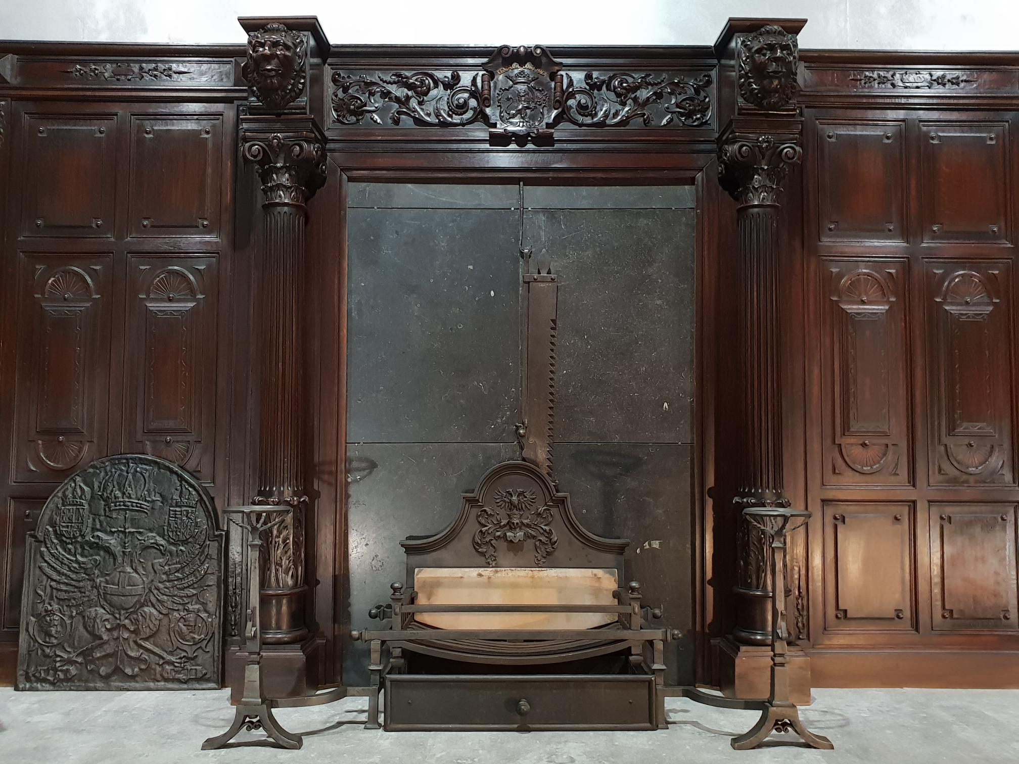 Fireplaces: Antique Dutch fireplace with wall panels